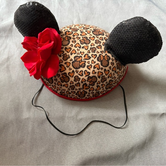 Disney | Accessories | Disney Parks Leopard Print Classic Ears With Red ...